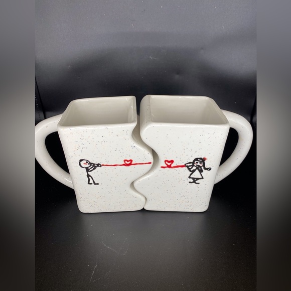 Dining | 2 Hugging Mugs Valentine Talking Couple Artist Signed | Poshmark
